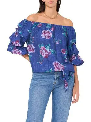 Vince Camuto Floral Off-the-shoulder Top - Dusty Lavender