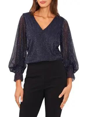 Vince Camuto Vince Camuto Smocked Cuff Metallic Top Classic Navy