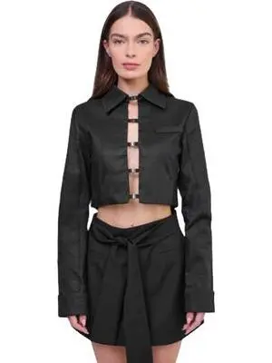 BLVCK PARIS Linen Cropped Jacket - Black