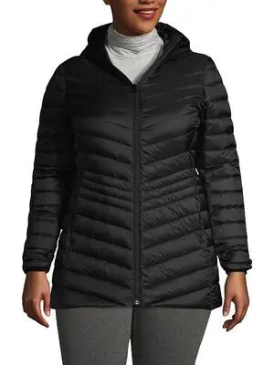 LANDS' END Wanderweight Packable Down Long Jacket - Black