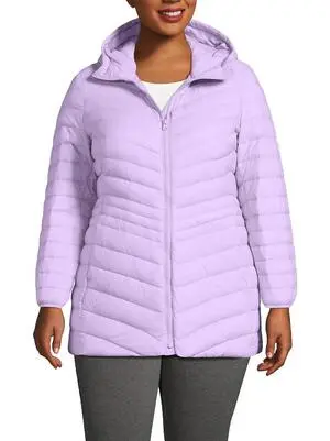 LANDS' END Wanderweight Packable Down Long Jacket Blushed Lilac