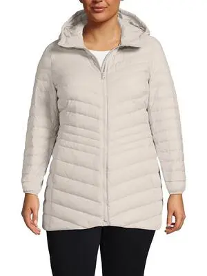 LANDS' END Wanderweight Packable Down Long Jacket - Dusk Gray