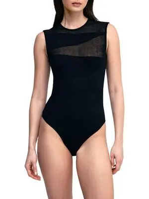 MARCELLA Aaliyah Semi-sheer Bodysuit - Black