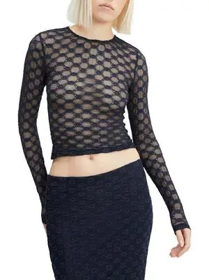 Bardot Adoni Embroidered Crop Top - Navy