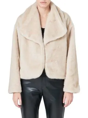 Endless Rose Oversized Faux Fur Jacket - Beige