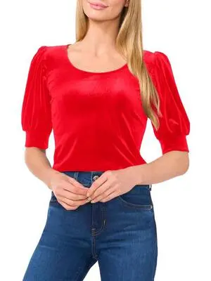 CECE DUPRAZ CeCe Puff Sleeve Velvet Top Luminous Red
