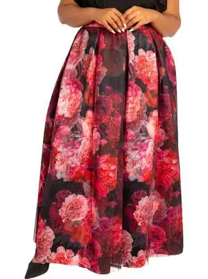 BUXOM COUTURE Floral Print Maxi Skirt - Black Multi