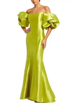Mac Duggal Sweetheart Off-the-shoulder Puff Sleeve Gown - Chartreuse