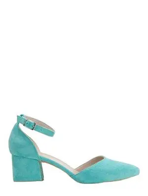 FOREVER & ALWAYS SHOES Marcelle Low Block Heel Pumps - Aqua Blue Faux Suede
