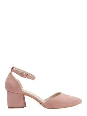 FOREVER & ALWAYS SHOES Marcelle Low Block Heel Pumps - Dusty Pink Faux Suede