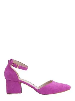 FOREVER & ALWAYS SHOES Forever & Always Shoes Marcelle Low Block Heel Pumps Fuchsia Pink Faux Suede