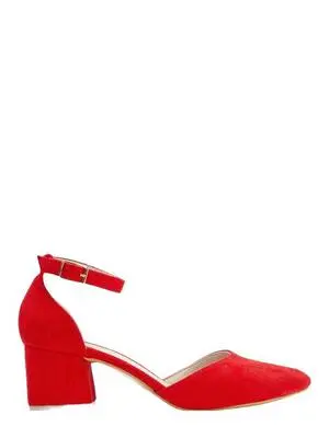 FOREVER & ALWAYS SHOES Forever & Always Shoes Marcelle Low Block Heel Pumps Red Faux Suede