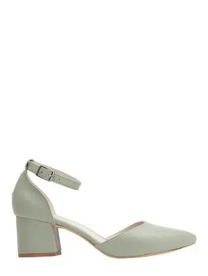 FOREVER & ALWAYS SHOES Marcelle Low Block Heel Pumps - Sage Green Faux Leather