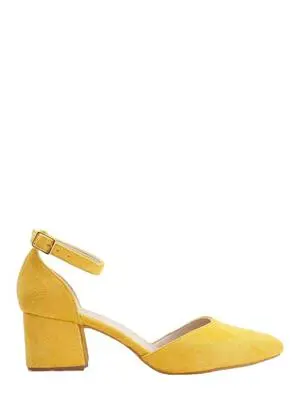 FOREVER & ALWAYS SHOES Marcelle Low Block Heel Pumps - Yellow Faux Suede