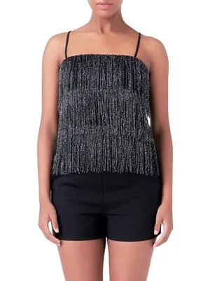 Endless Rose Beaded Fringe Top - Black