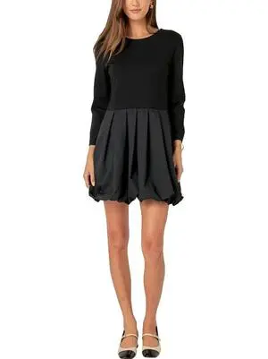 English Factory Mixed Media Bubble Hem Mini Dress - Black