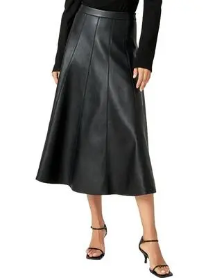 ENGLISH FACTORY English Factory Faux Leather Midi Flared Skirt