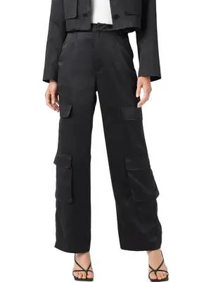 English Factory Satin Cargo Trousers - Black