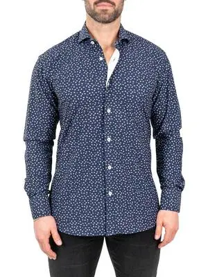 MACEOO Einstein Paisley Print Stretch Button-up Shirt - Blue