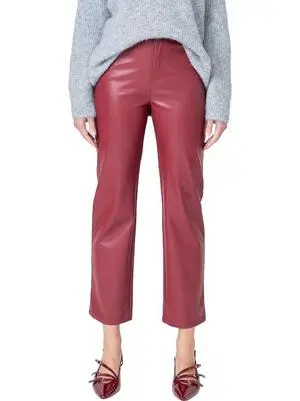Endless Rose High-waisted Faux Leather Cropped Pants - Burgundy