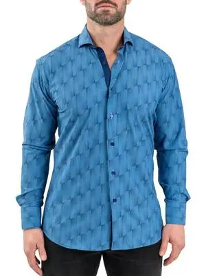 MACEOO Einstein Stretch Optical Button-up Shirt - Blue