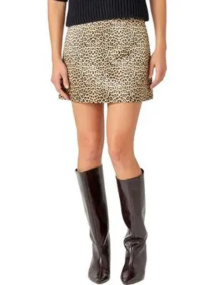 English Factory Leopard Satin Miniskirt - Brown