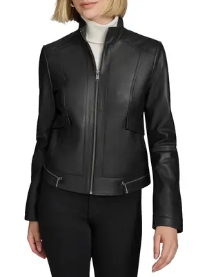 Andrew Marc Rowan Leather Racer Jacket - Black