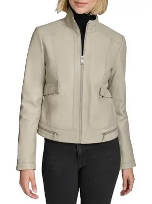 Andrew Marc Andrew Marc Rowan Leather Racer Jacket Stone