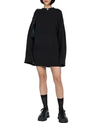 Princess Polly Cheyenne Ottoman Stitch Long Sleeve Sweater Minidress - Black