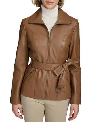 Andrew Marc Andrew Marc Tatum Belted Leather Jacket Cognac
