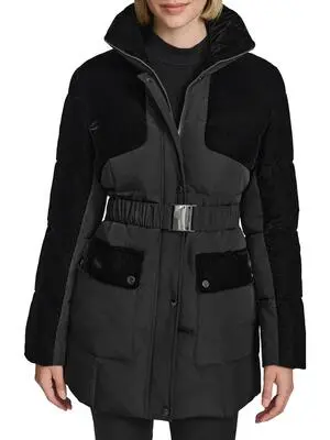 Andrew Marc Kempsey Belted Mixed Media Coat - Black