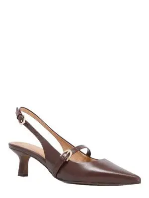FRANKIE4 Coco Leather Slingback Kitten Heel Pumps - Chestnut