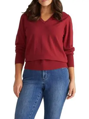 Universal Standard Universal Standard Flora V-Neck Sweater Garnet Red