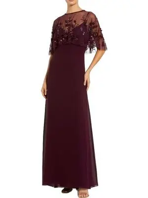 Mac Duggal Sleeveless Embellished Cape Gown - Plum