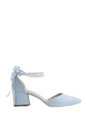 FOREVER & ALWAYS SHOES Miranda Pearl Embellished Block Heel Pumps - Baby Blue Suede