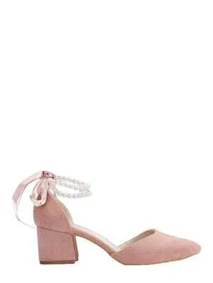 FOREVER & ALWAYS SHOES Miranda Pearl Embellished Block Heel Pumps - Dusty Pink