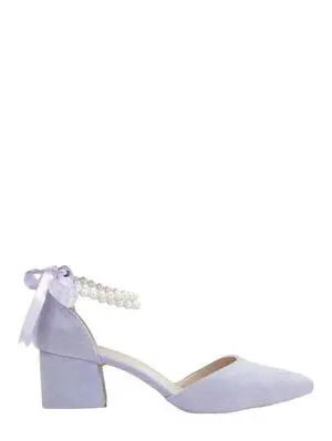 FOREVER & ALWAYS SHOES Miranda Pearl Embellished Block Heel Pumps - Lilac