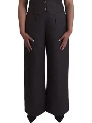 AAM THE LABEL Wool Wide-leg Trousers - Cocoa Plaid