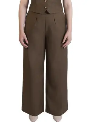 AAM THE LABEL Wool Wide-leg Trousers - Cocoa