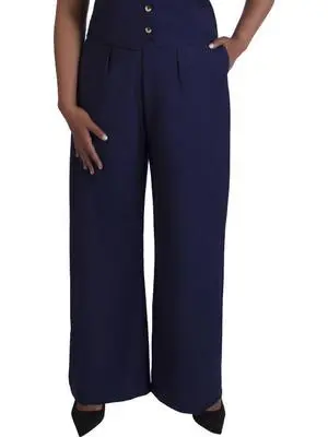 AAM THE LABEL Wool Wide Leg Trousers - Navy