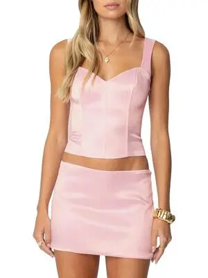 EDIKTED Camila Satin Corset Top - Light-pink