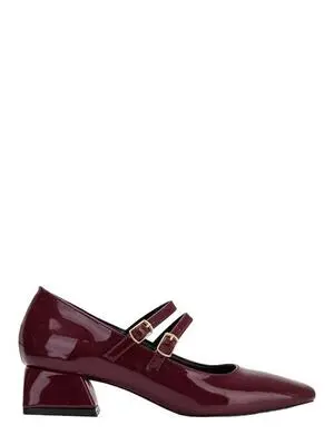 FOREVER & ALWAYS SHOES Lizbeth Mary Jane Shoes With Buckled Straps And Block Heel - Red Cherry