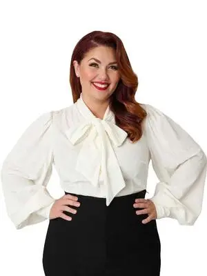 Unique Vintage Gwen Neck Tie Blouse - Ivory
