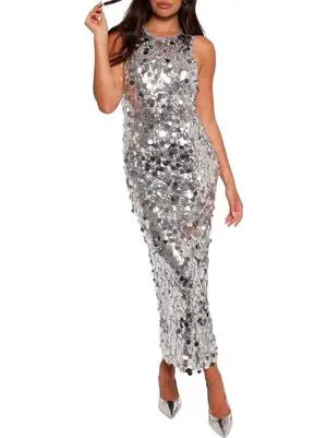 PETAL & PUP Brielle Sequin Midi Dress - Silver