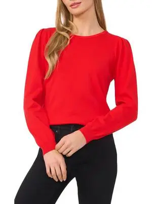 CECE DUPRAZ Puff Sleeve Cotton Sweater - Bright Cherry