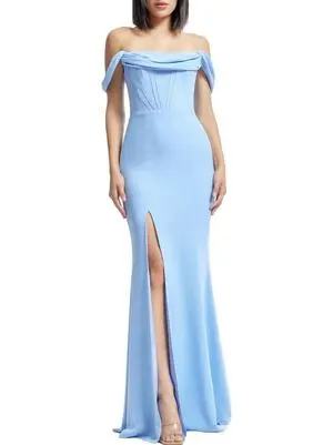 Dress The Population Melania Off-the-shoulder Gown - Sky