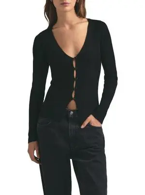 FAVORITE DAUGHTER The Serena Rib Merino Wool Cardigan - Black