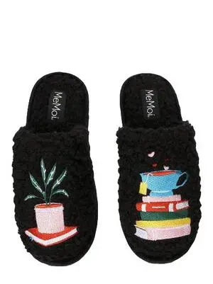 MEMOI Book Club Faux Shearling Slippers - Black