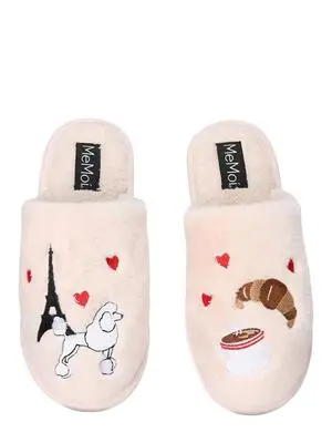 MEMOI I Love Paris Faux Fur Slippers - Pale Blush