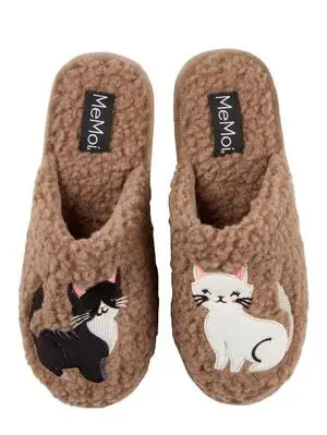 MEMOI Kittens Faux Shearling Slippers - Taupe